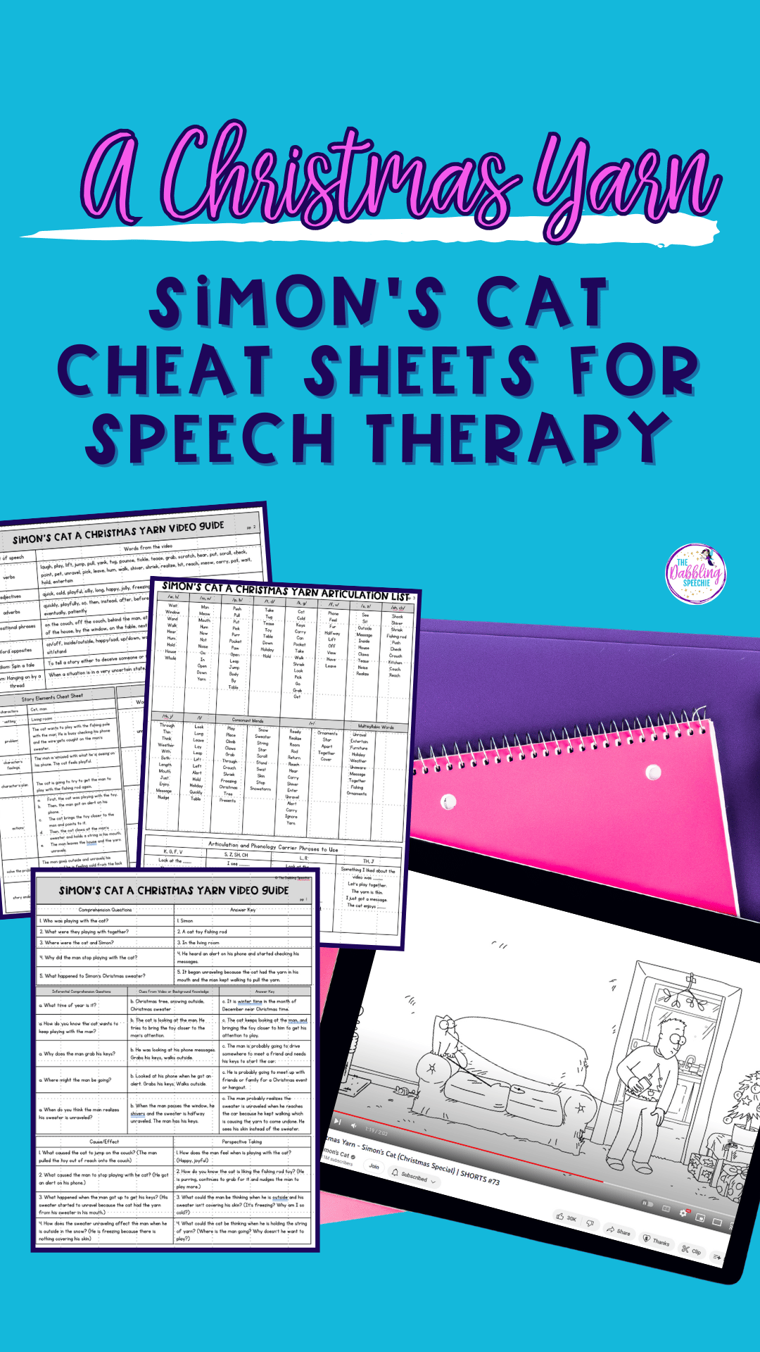 Get your free Christmas Simon's Cat Speech Therapy Cheat Sheet