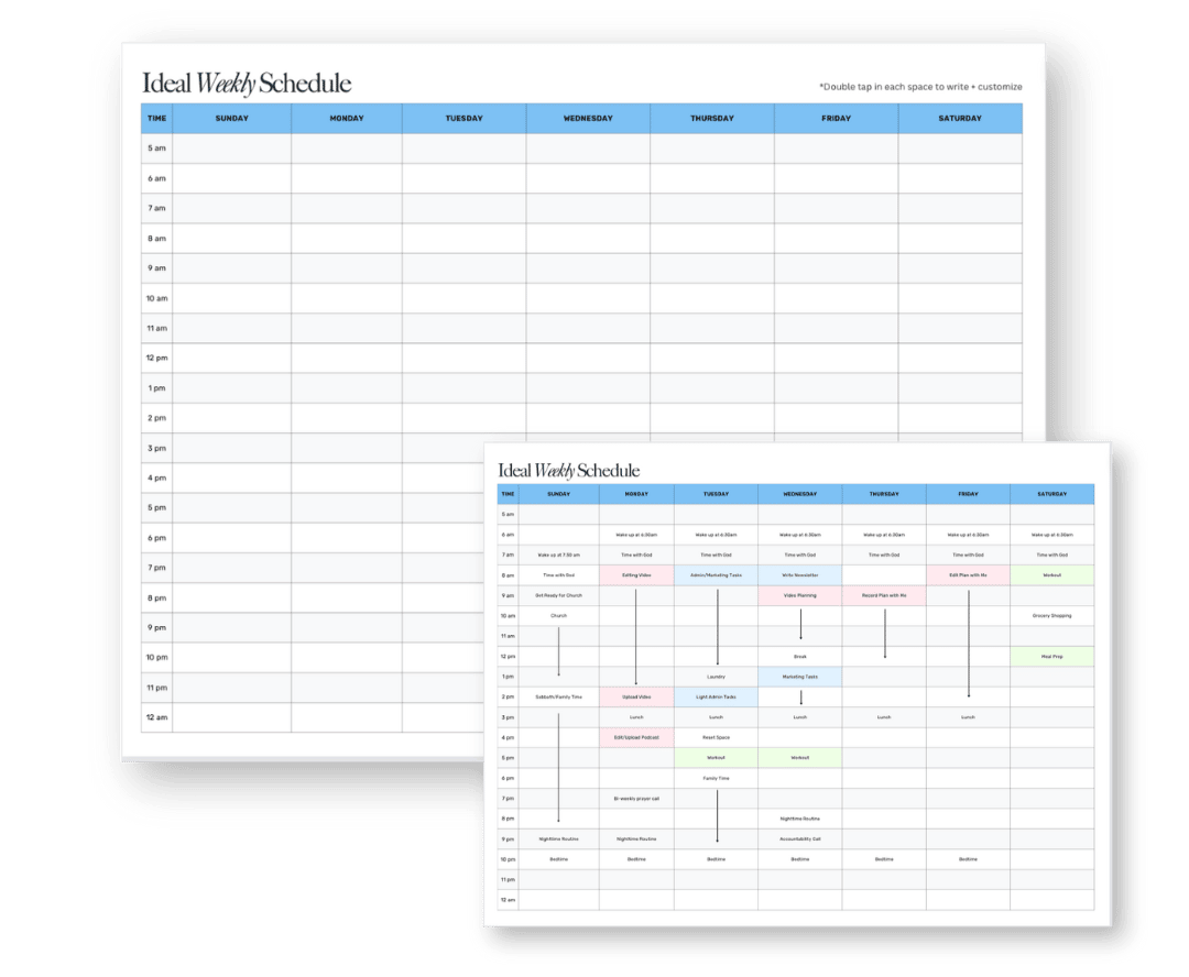 Ideal Weekly Schedule Template by Kylia Jackson