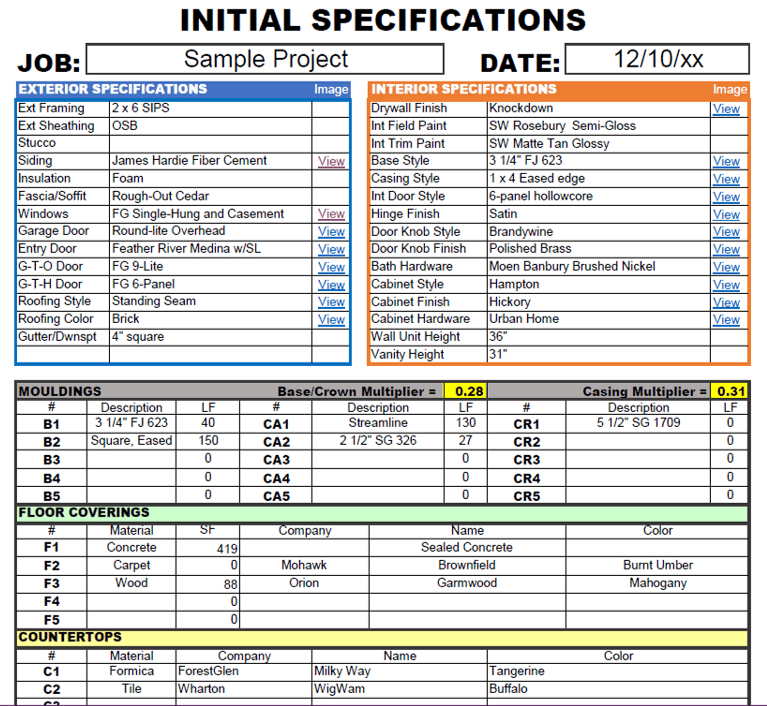 Access and Download the Specification List worksheet!