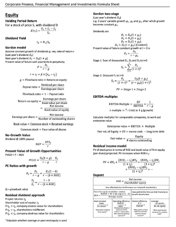 Finance formula cheat sheet