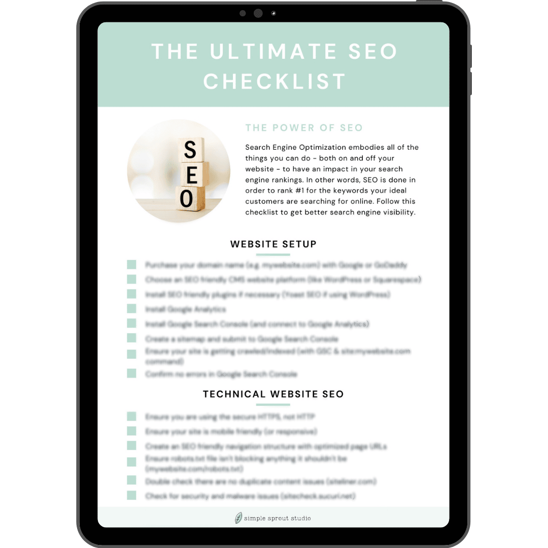 The Ultimate SEO Checklist - Free Download from simple sprout studio